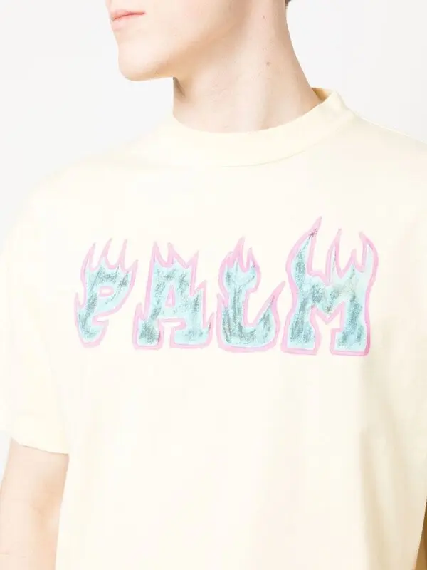 Palm Angels Flames Logo-print T-shirt - Yellow