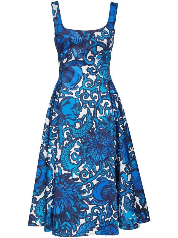 La DoubleJ Sophia Graphic-print Stretch-cotton Midi Dress - Blue