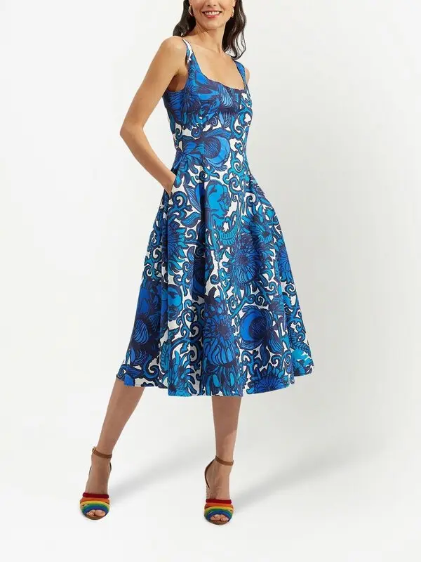 La DoubleJ Sophia Graphic-print Stretch-cotton Midi Dress - Blue