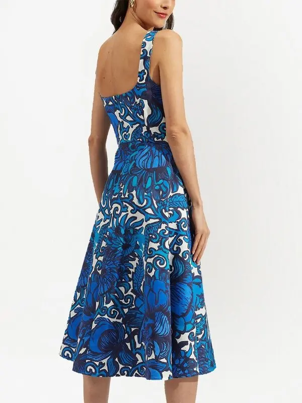 La DoubleJ Sophia Graphic-print Stretch-cotton Midi Dress - Blue