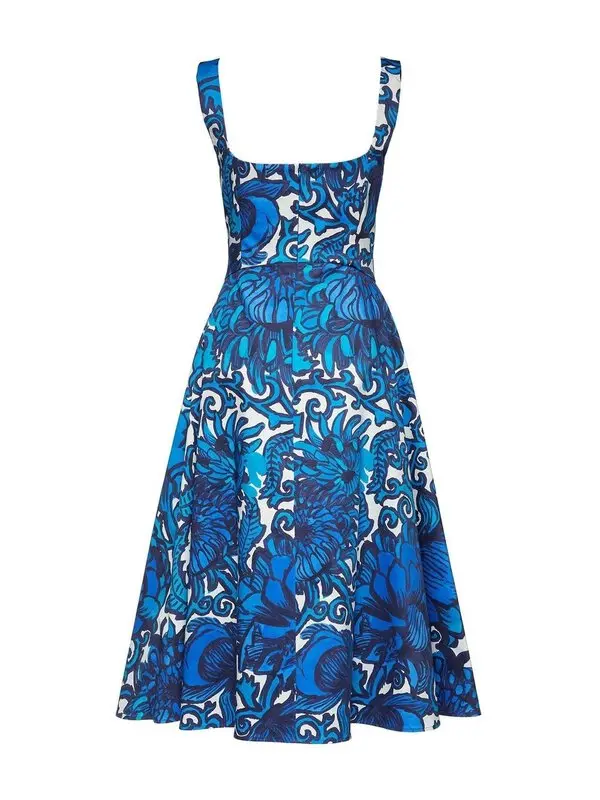 La DoubleJ Sophia Graphic-print Stretch-cotton Midi Dress - Blue