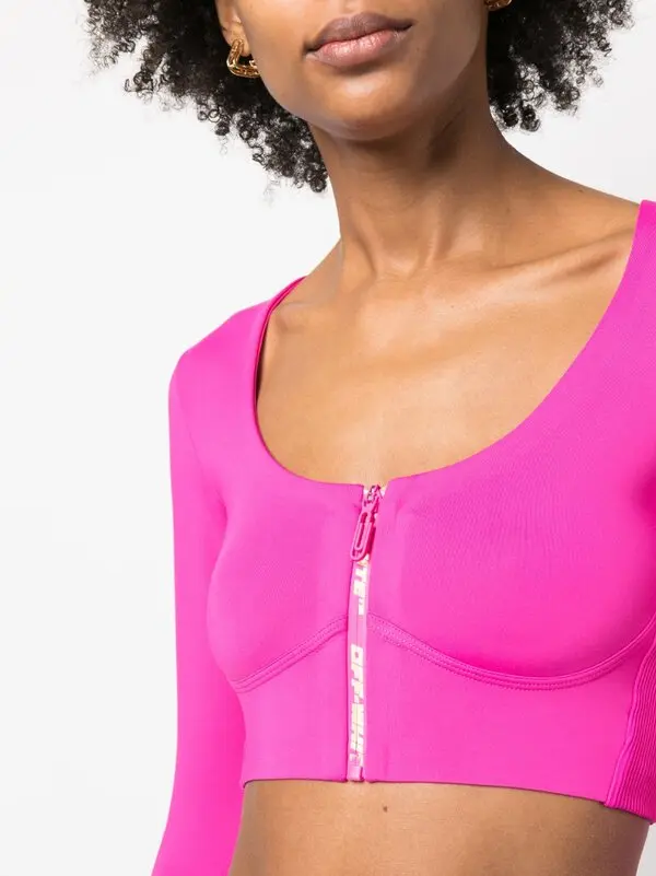 Off-White Zip-logo Long-sleeve Crop Top