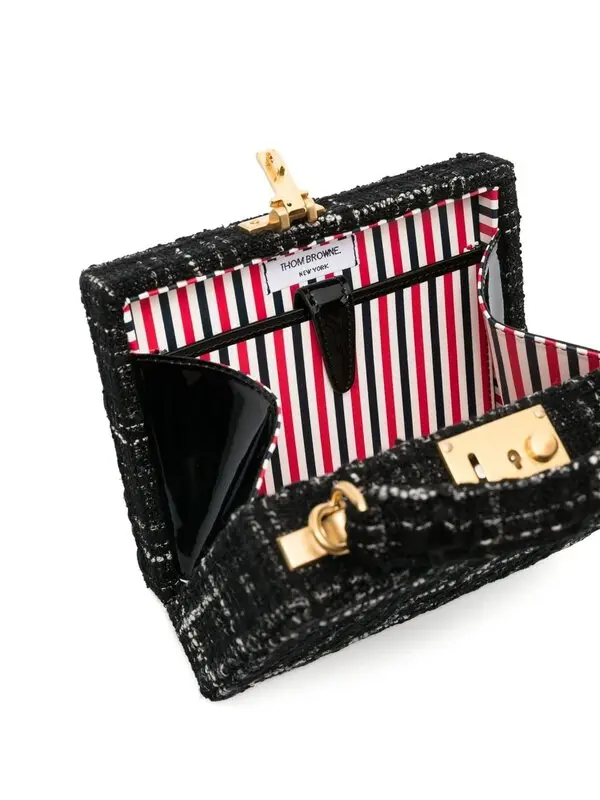 Thom Browne Mini Tweed Chain Tote - Black