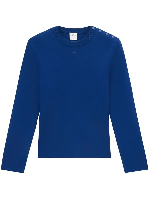 COURREGES Logo-patch Buttoned Sweater - Blue