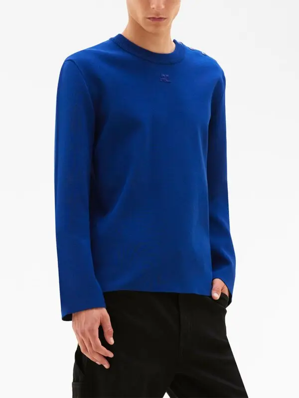 COURREGES Logo-patch Buttoned Sweater - Blue