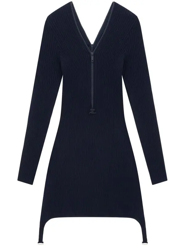 COURREGES Ribbed-knit Zip-up Dress - Blue
