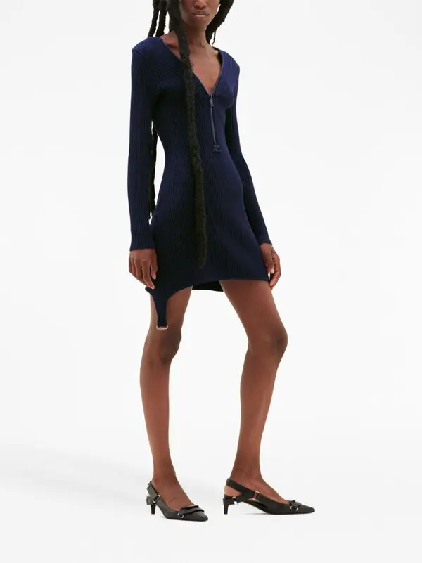 COURREGES Ribbed-knit Zip-up Dress - Blue
