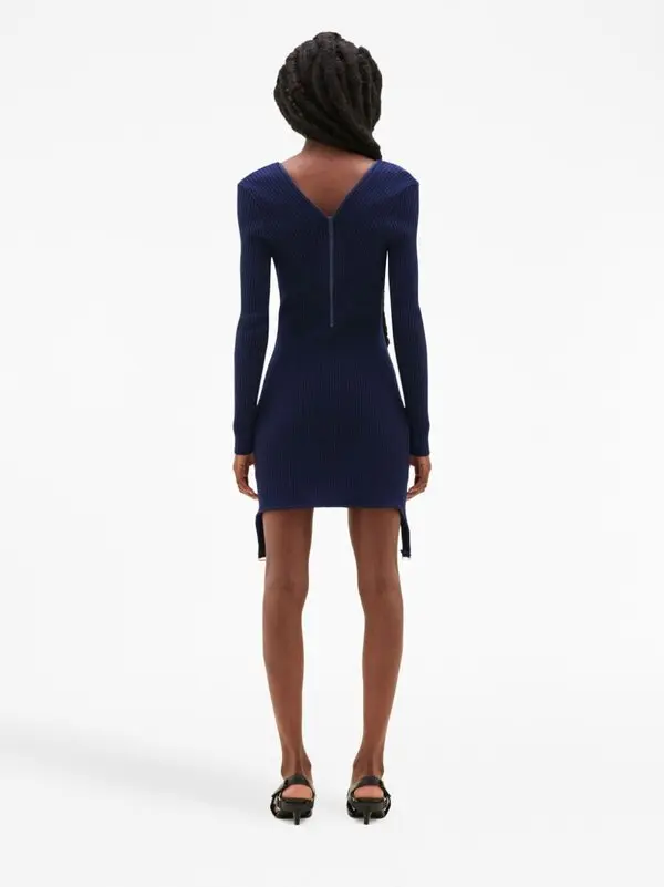 COURREGES Ribbed-knit Zip-up Dress - Blue