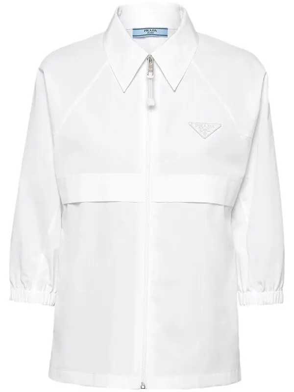 Prada Zip-Up Poplin Shirt - White | Editorialist