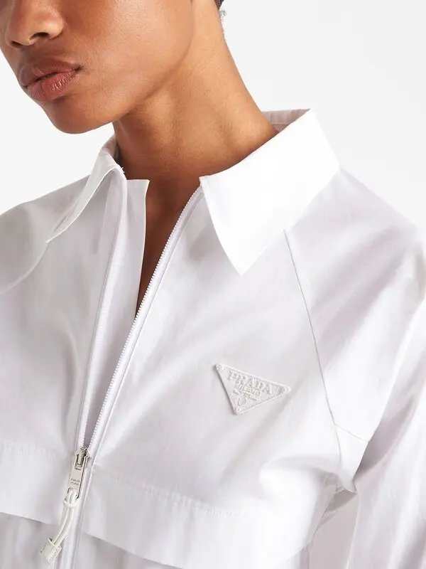 Prada Zip-Up Poplin Shirt - White | Editorialist