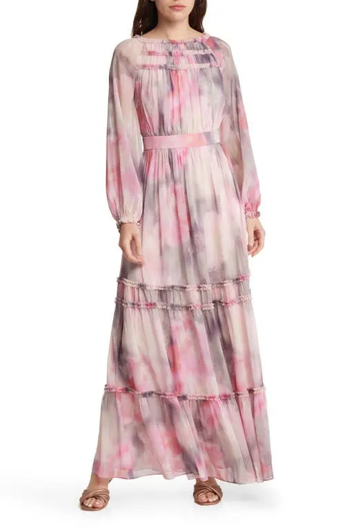 Ted Baker London Miray Floral Print Ruffle Long Sleeve Dress - Coral |  Editorialist