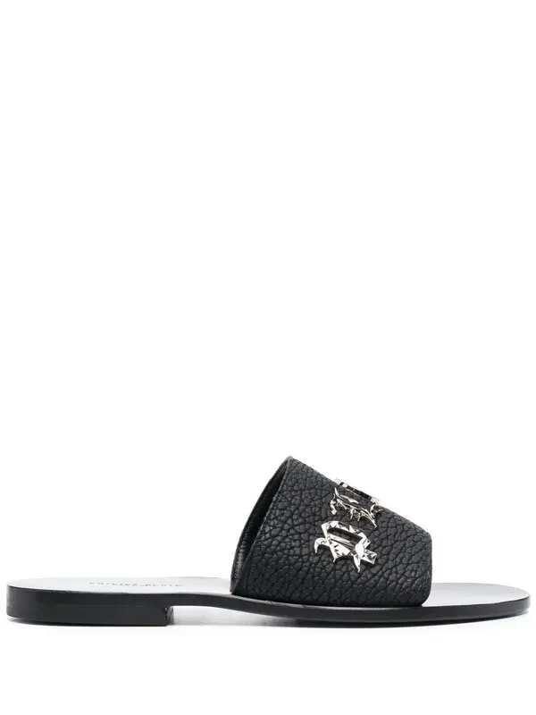Philipp Plein Logo-lettering Leather Slides - Black