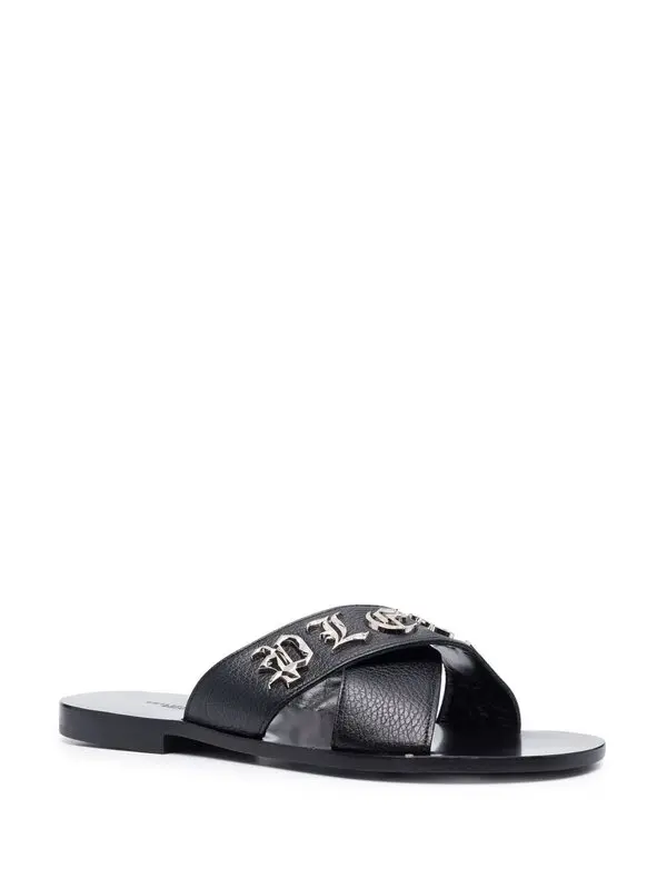 Philipp Plein Cross-strap Leather Slides