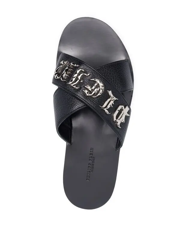 Philipp Plein Cross-strap Leather Slides
