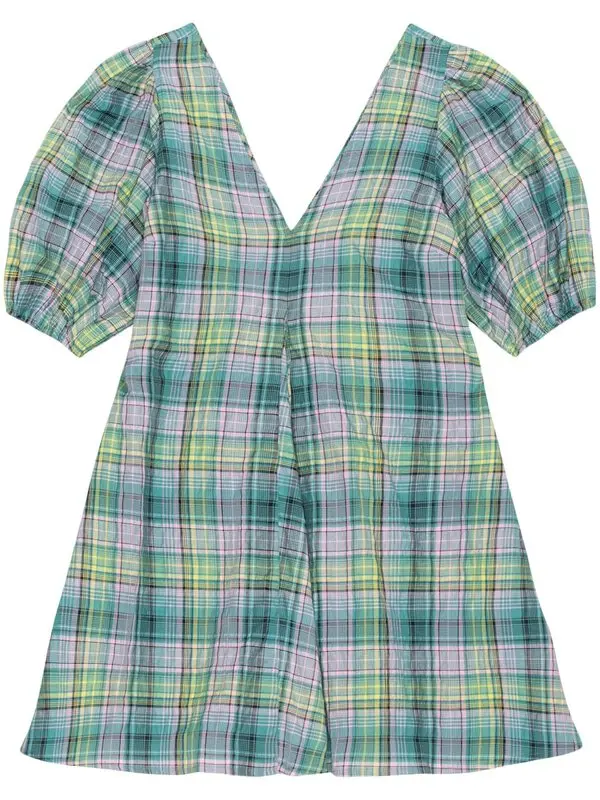 GANNI Check-pattern V-neck Minidress
