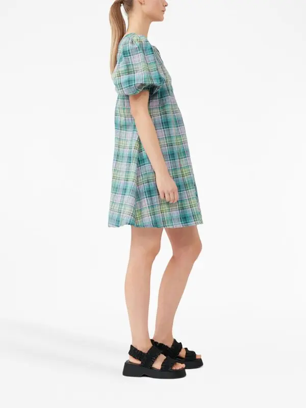 GANNI Check-pattern V-neck Minidress