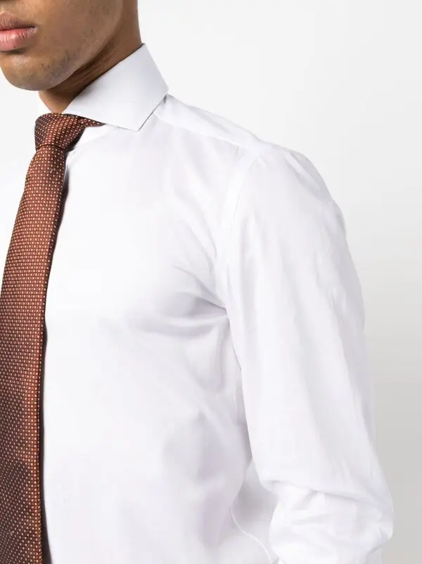 LUIGI BORRELLI Spread Collar Cotton Shirt - White