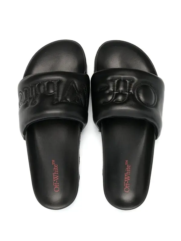 Off-White Logo-embroidered Slides - Black