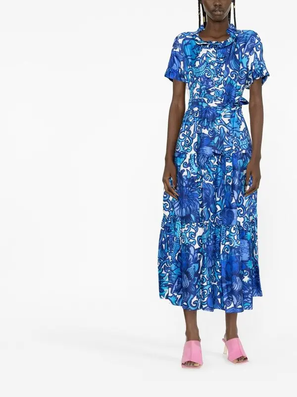 La DoubleJ Belted Mid-calf Dress - Blue