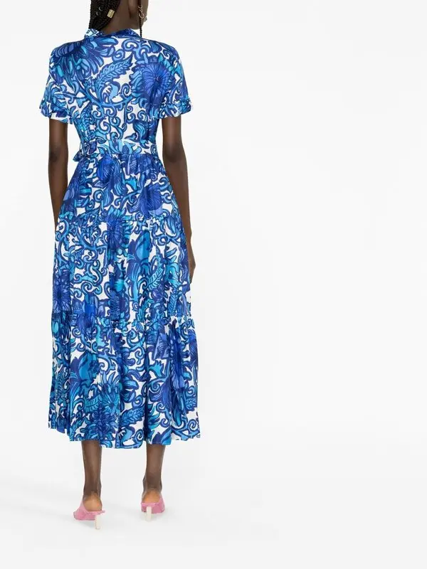 La DoubleJ Belted Mid-calf Dress - Blue