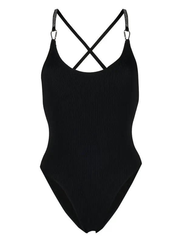 Heron Preston Rhinestone Embellished One Piece Swimsuit - Black