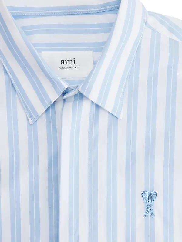 ami paris アミパリス 青白ストライプ 長袖シャツ XL Ami Striped Long-Sleeve Shirt In Blue - 30% Off | Editorialist