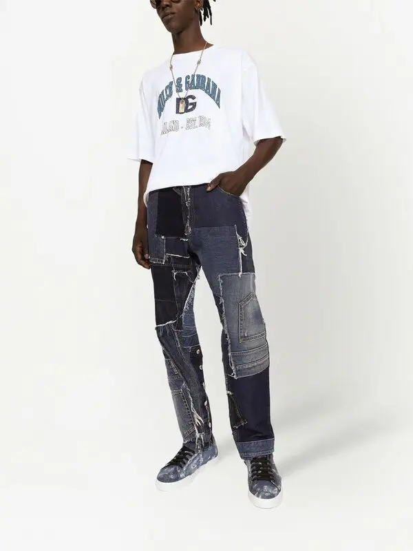 Dolce & Gabbana Patchwork-denim Tapered-leg Jeans
