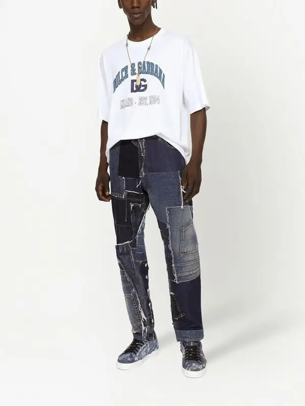 Dolce & Gabbana Patchwork-denim Tapered-leg Jeans