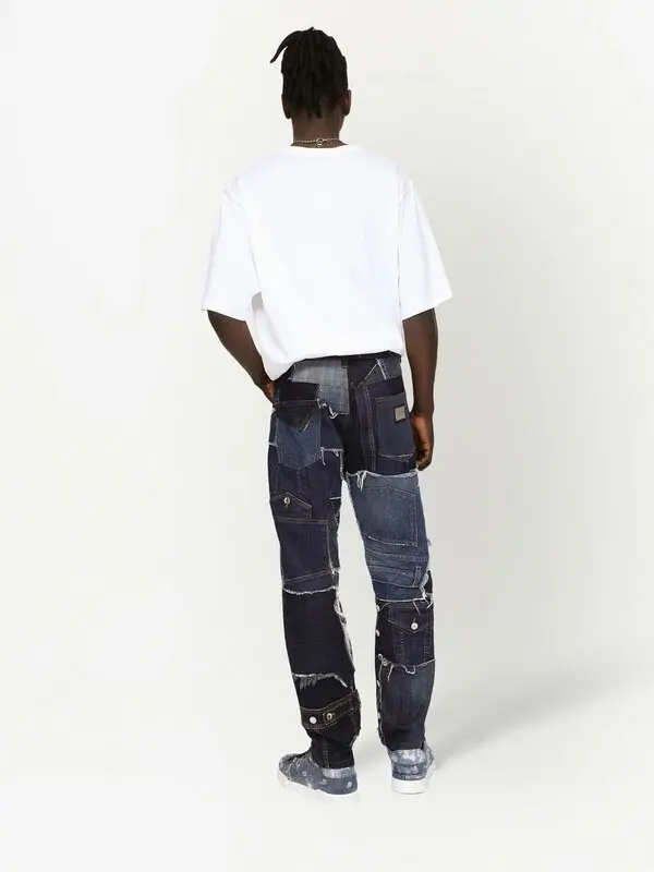 Dolce & Gabbana Patchwork-denim Tapered-leg Jeans