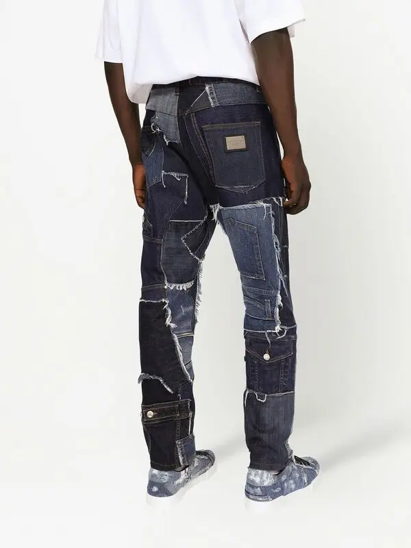 Dolce & Gabbana Patchwork-denim Tapered-leg Jeans