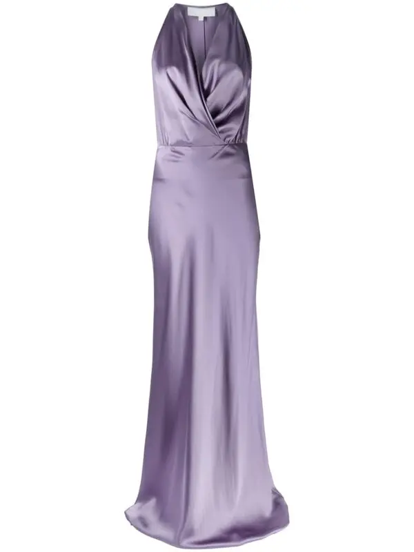 Michelle Mason Draped Halterneck Gown - Purple
