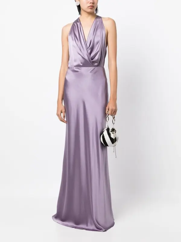 Michelle Mason Draped Halterneck Gown - Purple