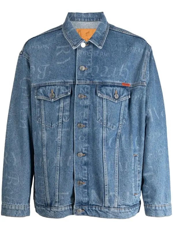 Martine Rose All-over Logo-print Denim Jacket - Blue