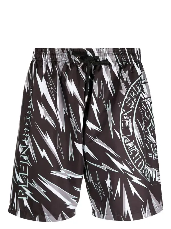 PLEIN SPORT Lightning-print Swim Shorts - Black