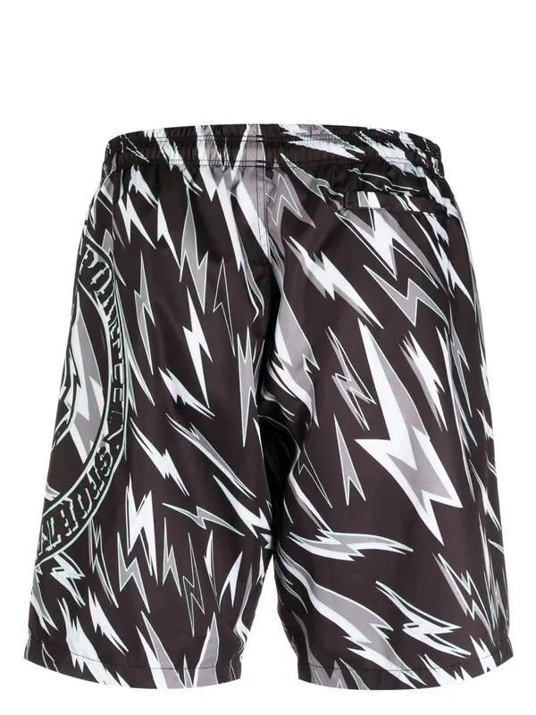 PLEIN SPORT Lightning-print Swim Shorts - Black