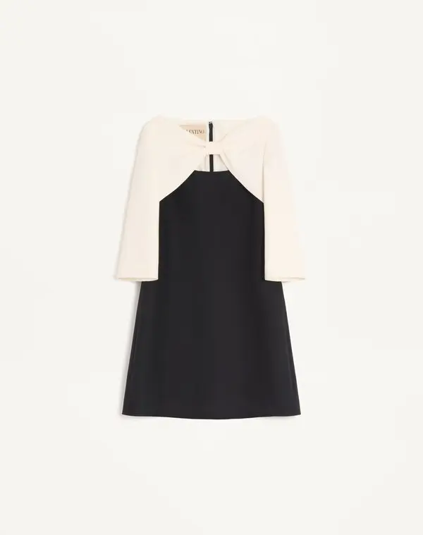Valentino Garavani Crepe Couture Short Dress With Pleated Ruffles - Black/birch