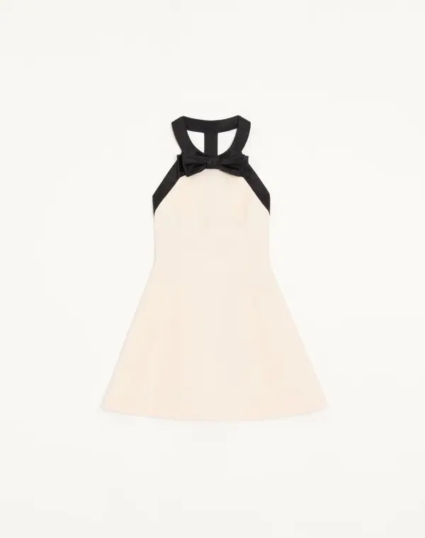 Valentino Garavani Crepe Couture Short Dress With Pleated Ruffles - Vanilla/black