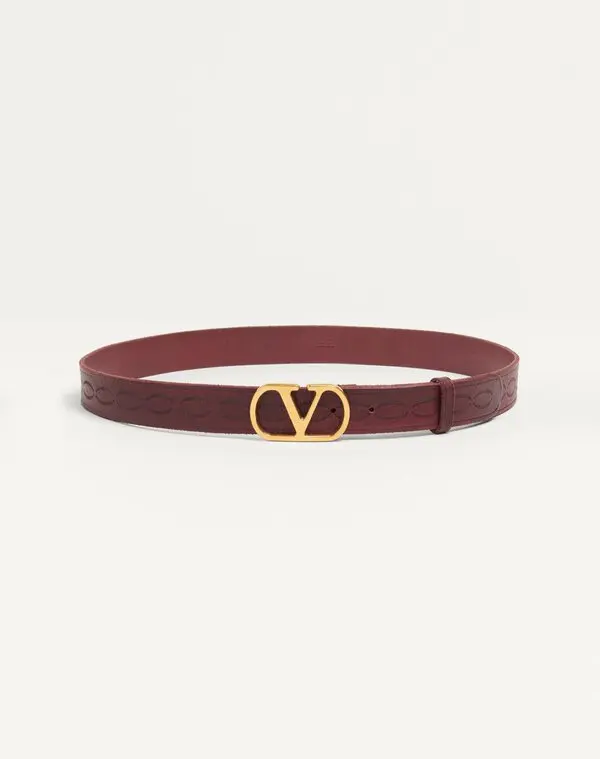 Valentino Garavani Vlogo Signature Calfskin Leather Belt - Dark Aubergine