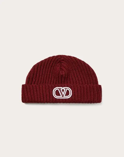 Valentino Garavani Vlogo Wool Beanie In Maroon - 30% Off  display picture 1