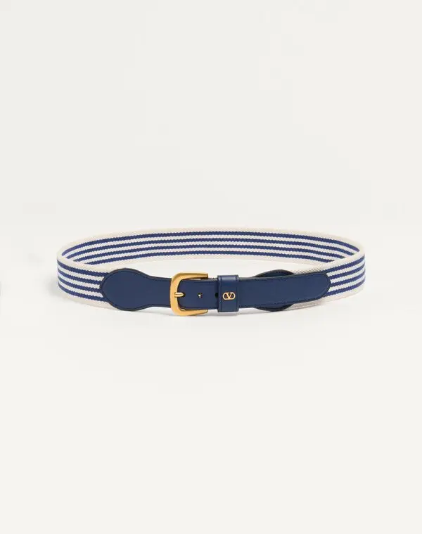 Valentino Garavani Vlogo Signature Calfskin Belt - White/blue/worker