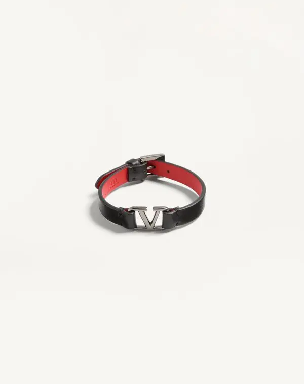 Valentino Garavani Vlogo Signature Leather Bracelet - Black/pure Red