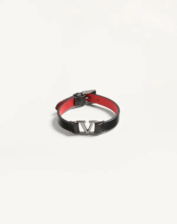 Valentino Garavani Vlogo Signature Leather Bracelet - Black/pure Red