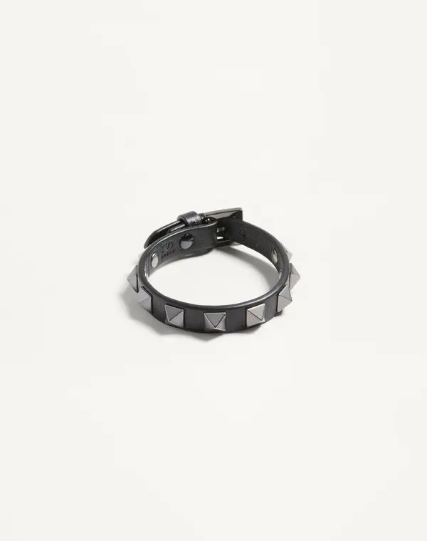 Valentino Garavani Rockstud Leather Bracelet With Ruthenium - Black