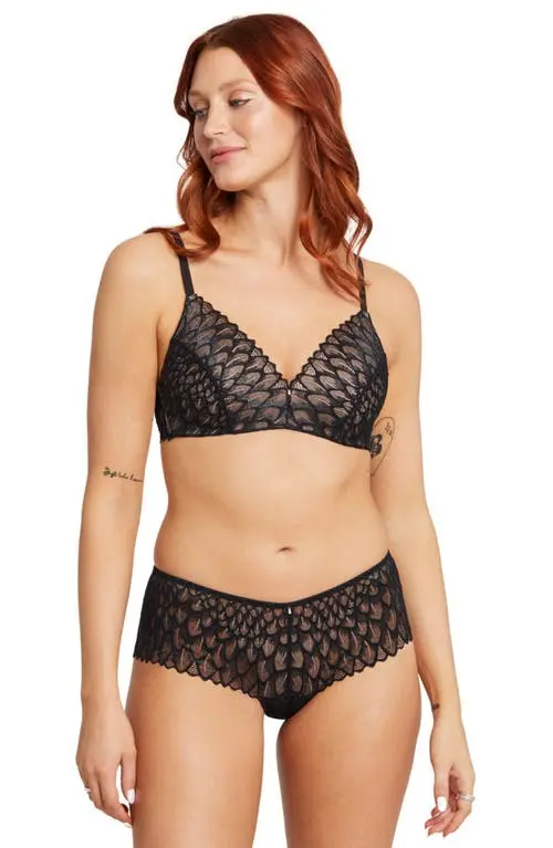 MONTELLE INTIMATES Feather Lace Brazilian Briefs - Black