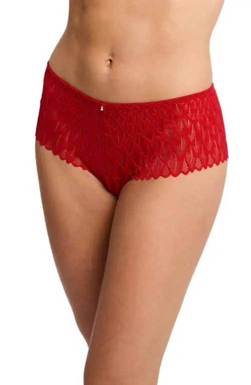 MONTELLE INTIMATES Feather Lace Brazilian Briefs - Sweet Red