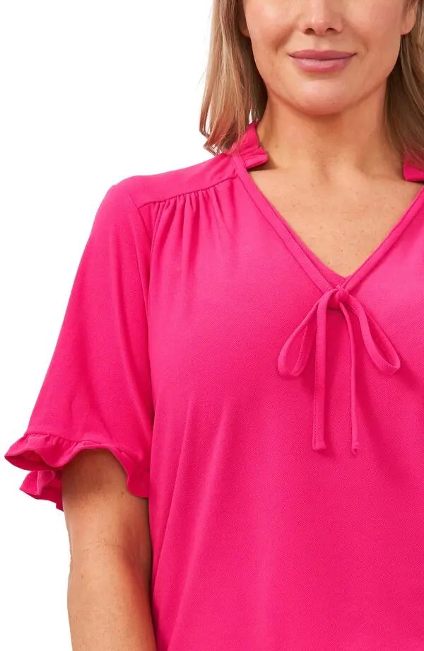 CECE DUPRAZ Ruffle Tie Neck Top - Rose Pink