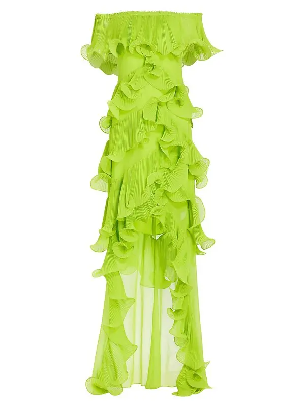 Badgley Mischka Octopus High-Low Ruffle Gown In Lime - 55% Off |  Editorialist