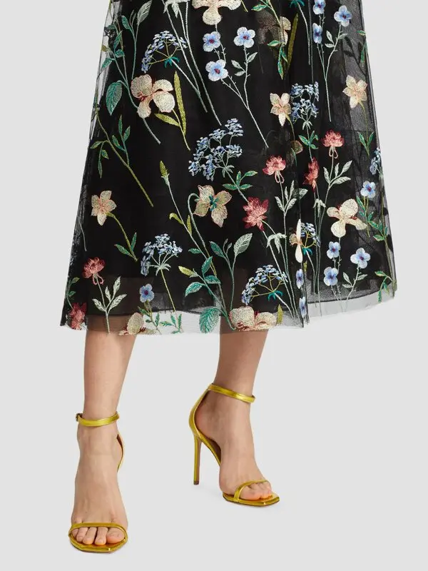 Rickie Freeman For Teri Jon Floral-embroidered Illusion Midi-dress