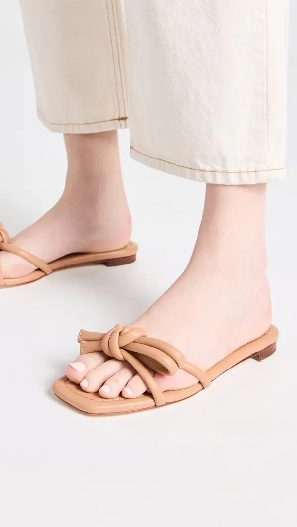 LOEFFLER RANDALL Hadley Leather Bow Flat Sandals - Dune