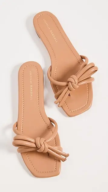 LOEFFLER RANDALL Hadley Leather Bow Flat Sandals - Dune